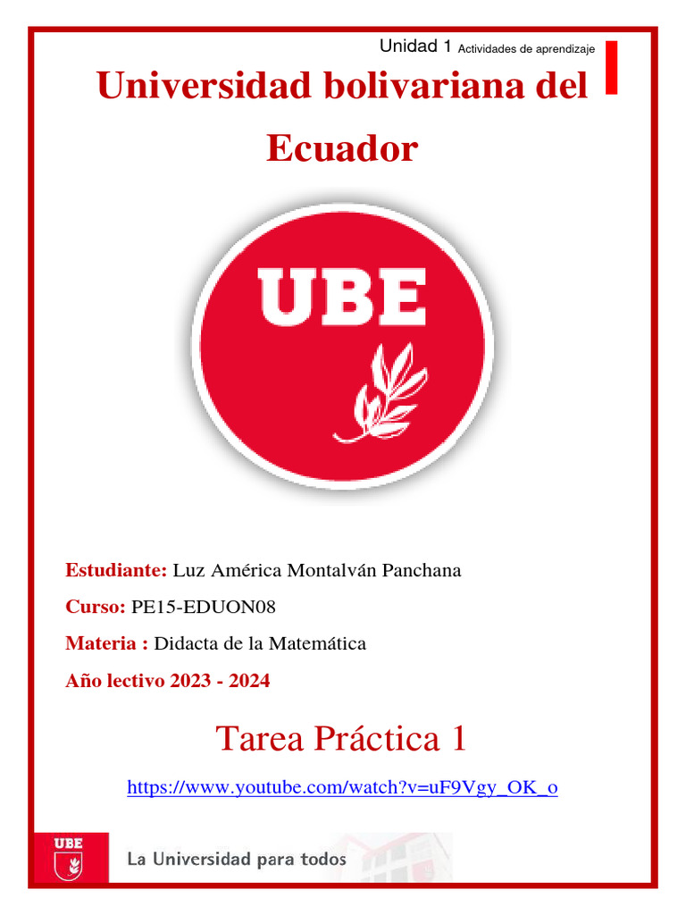 Tarea1 - Matematicas - L | PDF | Evaluación | Aprendizaje