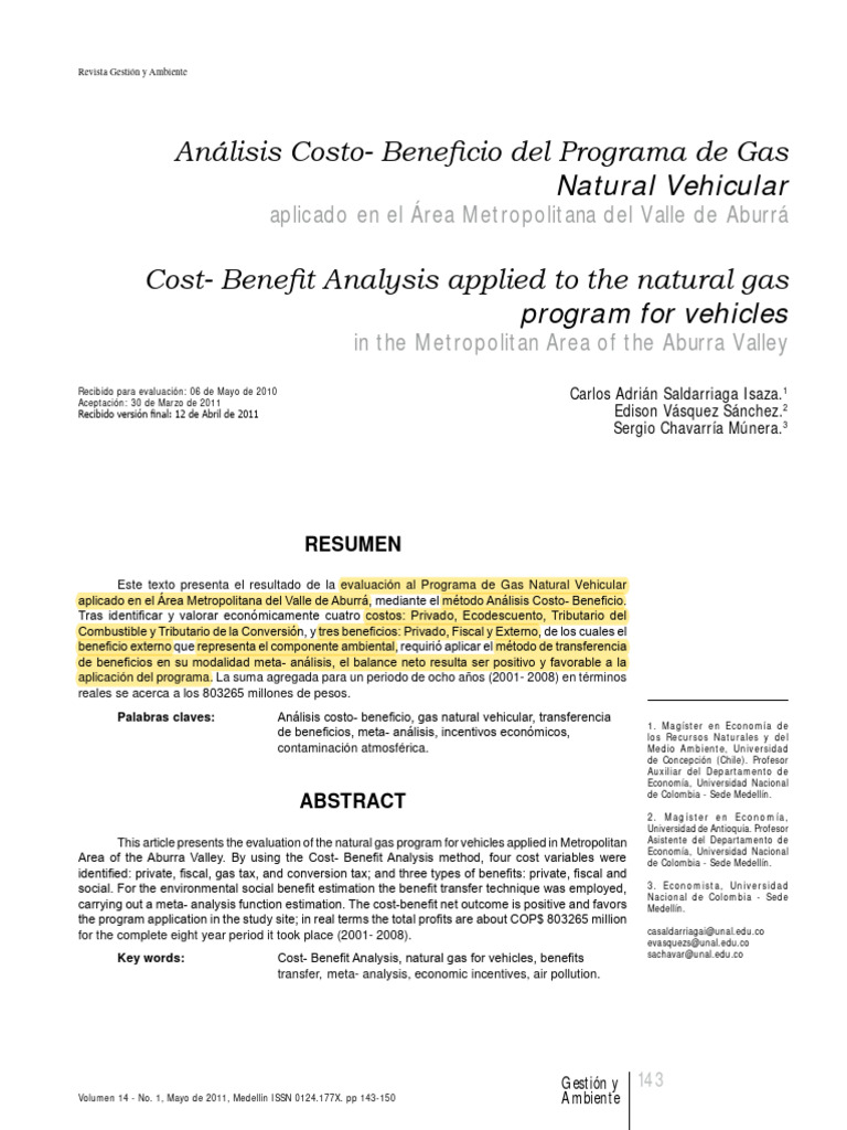 ACB Del Programa de Gas Natural Vehicular en El Área Metropolitana Del ...
