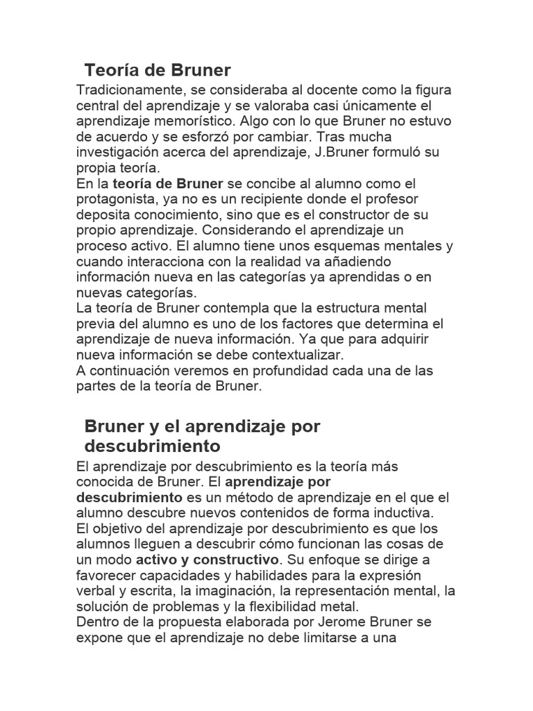 Teoría de Bruner: Aprendizaje Activo y Descubrimiento | PDF ...