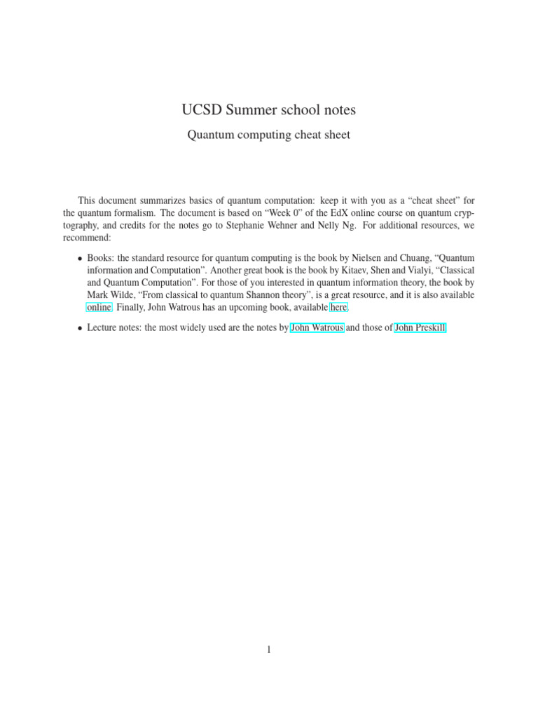 Cheat - Sheet - Quantum Computing | PDF Cheat - Sheet - Quantum Computing | PDF