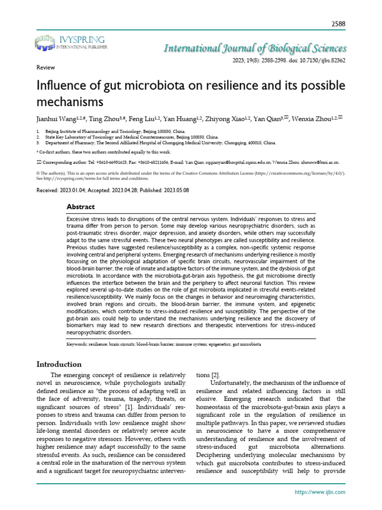 Influence of Gut Microbiota On Resilience and Its Possible | PDF ...