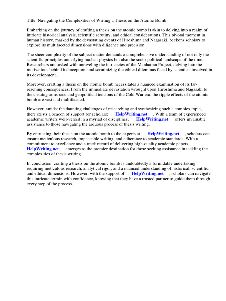 Thesis on Atomic Bomb | PDF | Surrender Of Japan | Atomic Bombings Of ...