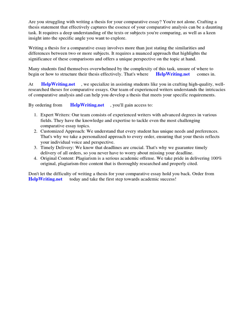 How To Write Thesis For Comparative Essay | PDF | Essays | Thesis