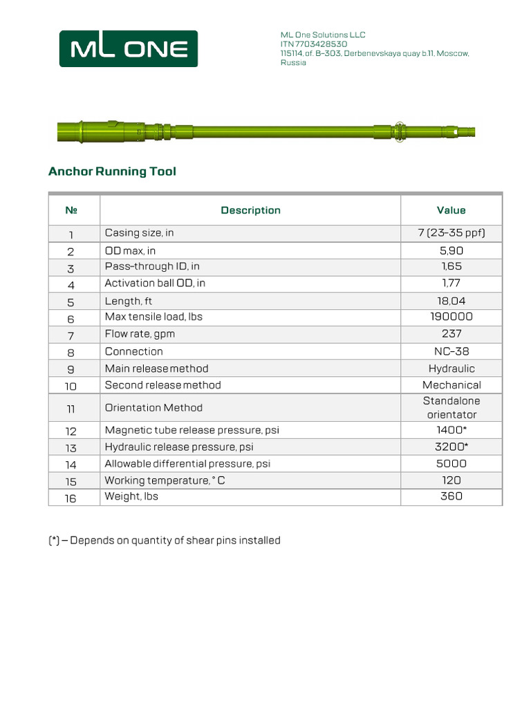 Specification Sheet - Anchor Running Tool | PDF