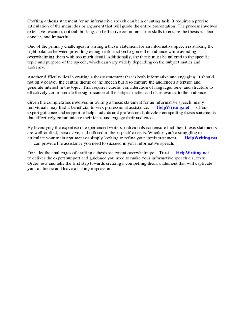 How To Make A Thesis Statement For A Informative Speech | PDF
