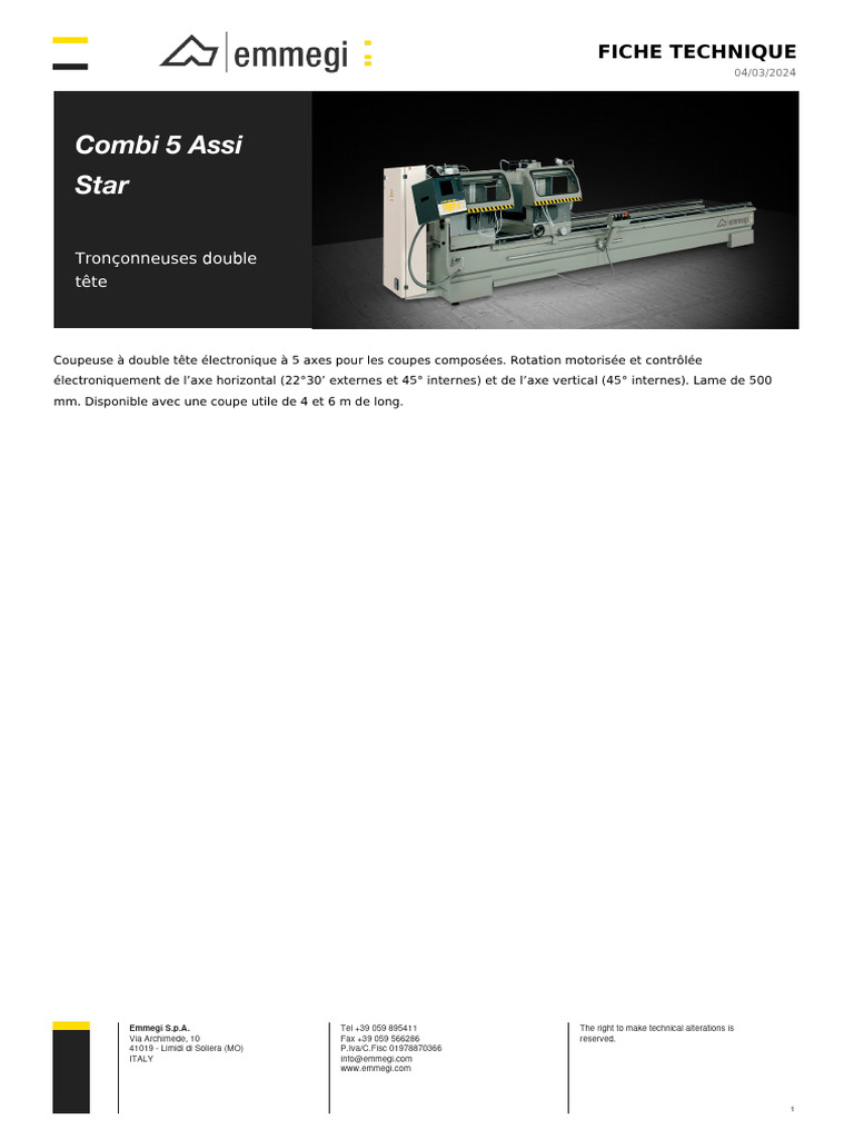 Fiche Technique - Combi 5 Assi Star - Emmegi | PDF