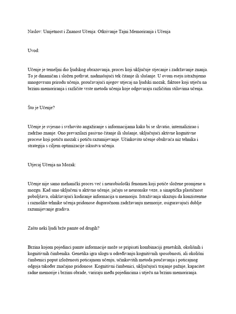 Naslov Umjetnost I Znanost Učenja Otkrivanje Tajni Memoriran | PDF