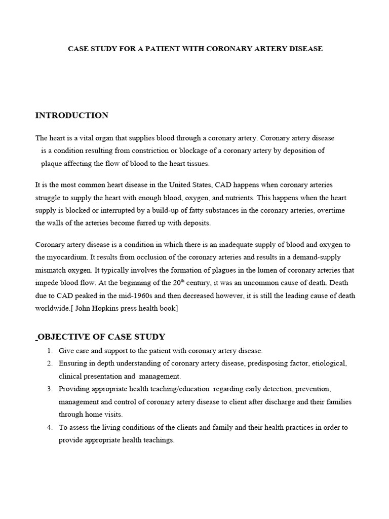 Case Study For A Patient With Coronary Artery Disease | PDF | Self ...