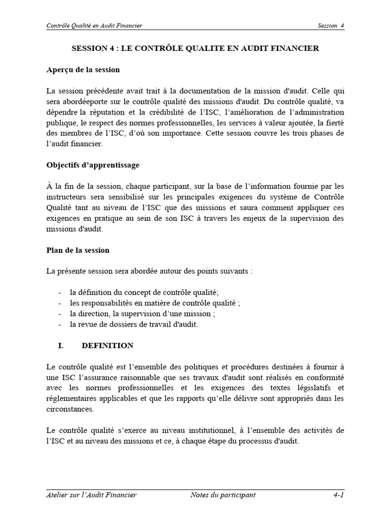 Session 4_Le Contrôle Qualité en Audit Financier | PDF