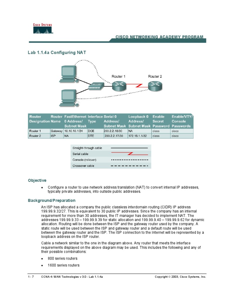 Student Lab Ccna4 NAT | PDF | Ip Address | Router (Computing)