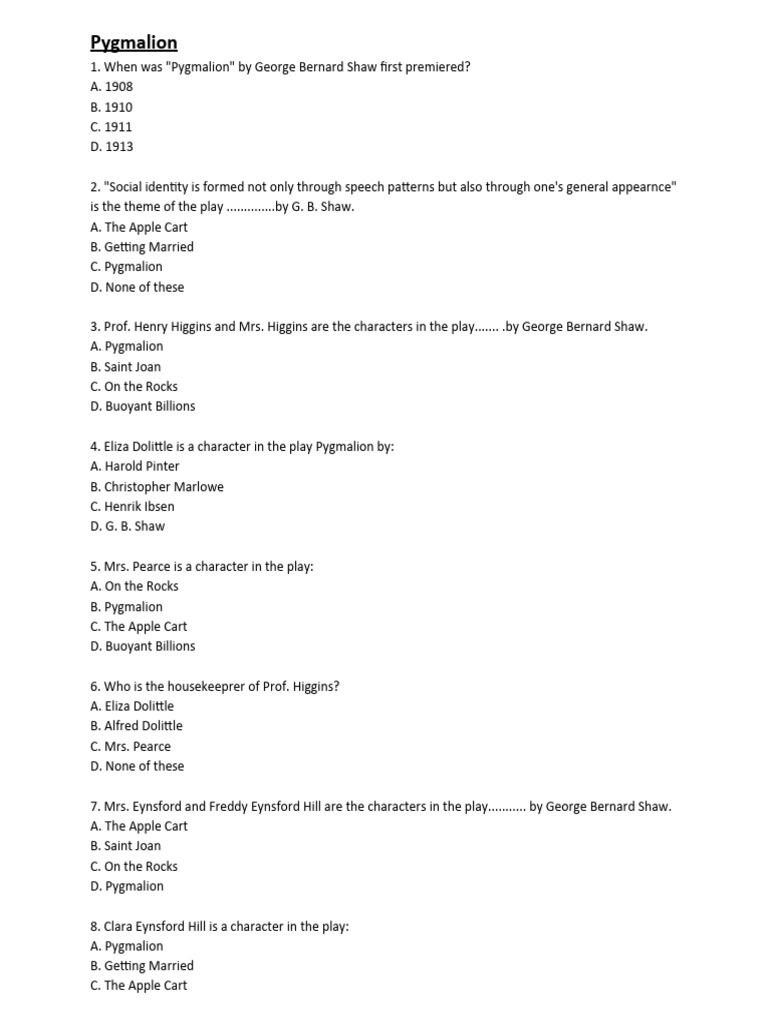 Pygmalion | PDF | Pygmalion (Play) | English Language Plays