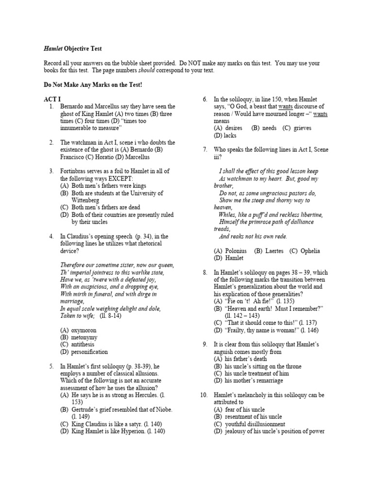 Hamlet Test 100 | PDF