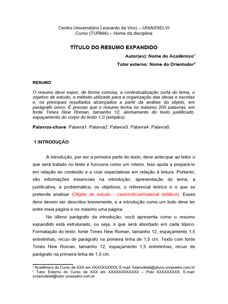 Estrutura do Resumo Expandido UNIASSELVI | PDF | Carreira e Crescimento ...