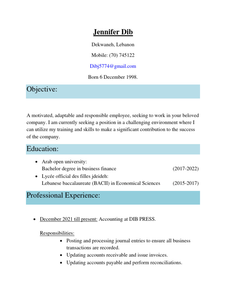 Jennifer's CV 2 | PDF | Quick Books