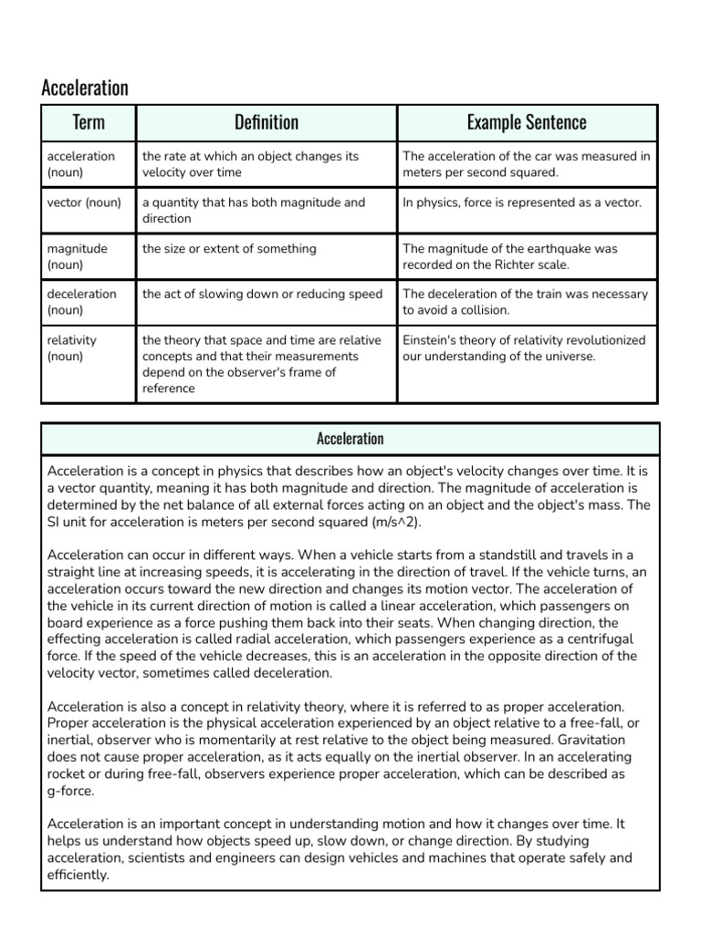 Acceleration- by Diffit (printable) | PDF | Acceleration | Force