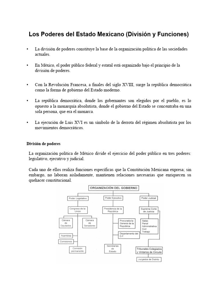 Los Poderes Del Estado Mexicano Pdf Legislador Separación De Poderes