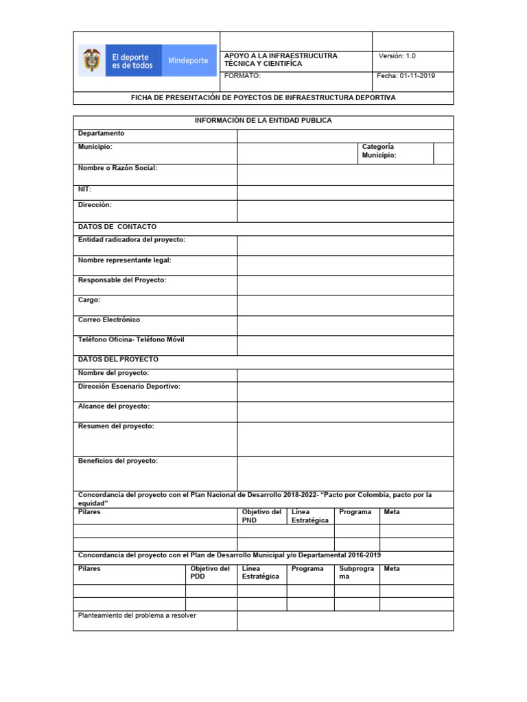 Ficha de Presentacion de Proyectos de Infraestructura Deportiva | PDF | Economias