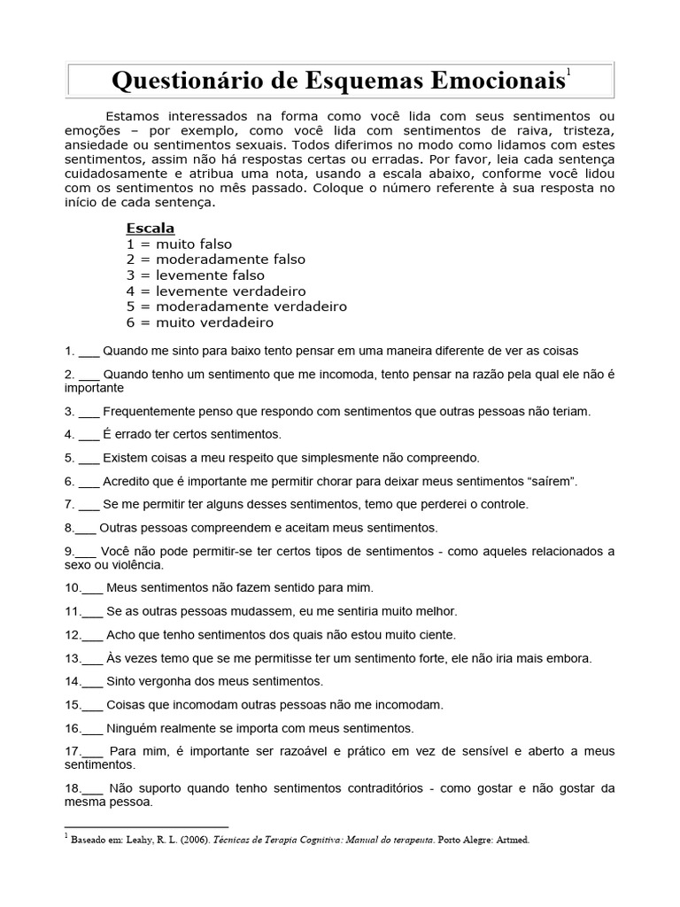 Questionário de esquemas emocionais de Leahy | PDF | Sentimento ...