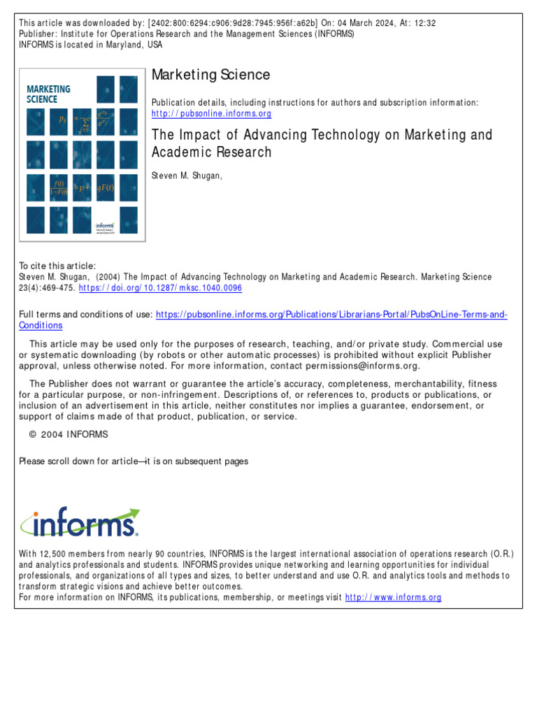 Shugan 2004 The Impact of Advancing Technology On Marketing and ...
