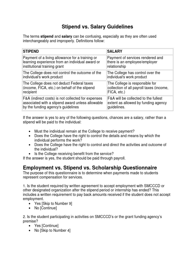 Stipend Vs Salary Guidelines | PDF | Employment | Payroll Tax