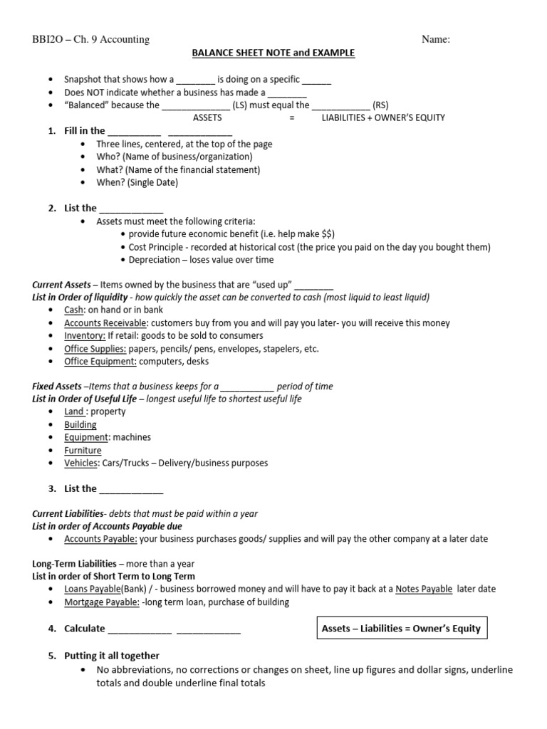Balance Sheet Exercise Pdf