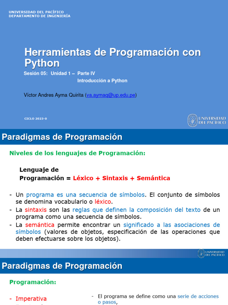 Sesión 05 - Unidad 1 - Introducción A Python | Descargar gratis PDF | Lenguaje de programación ...