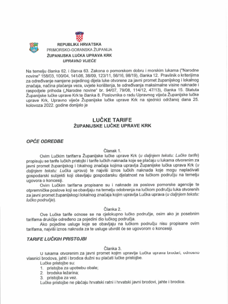 Lucke Tarife Zupanijske Lucke Uprave KRK 2022 09 02 | PDF
