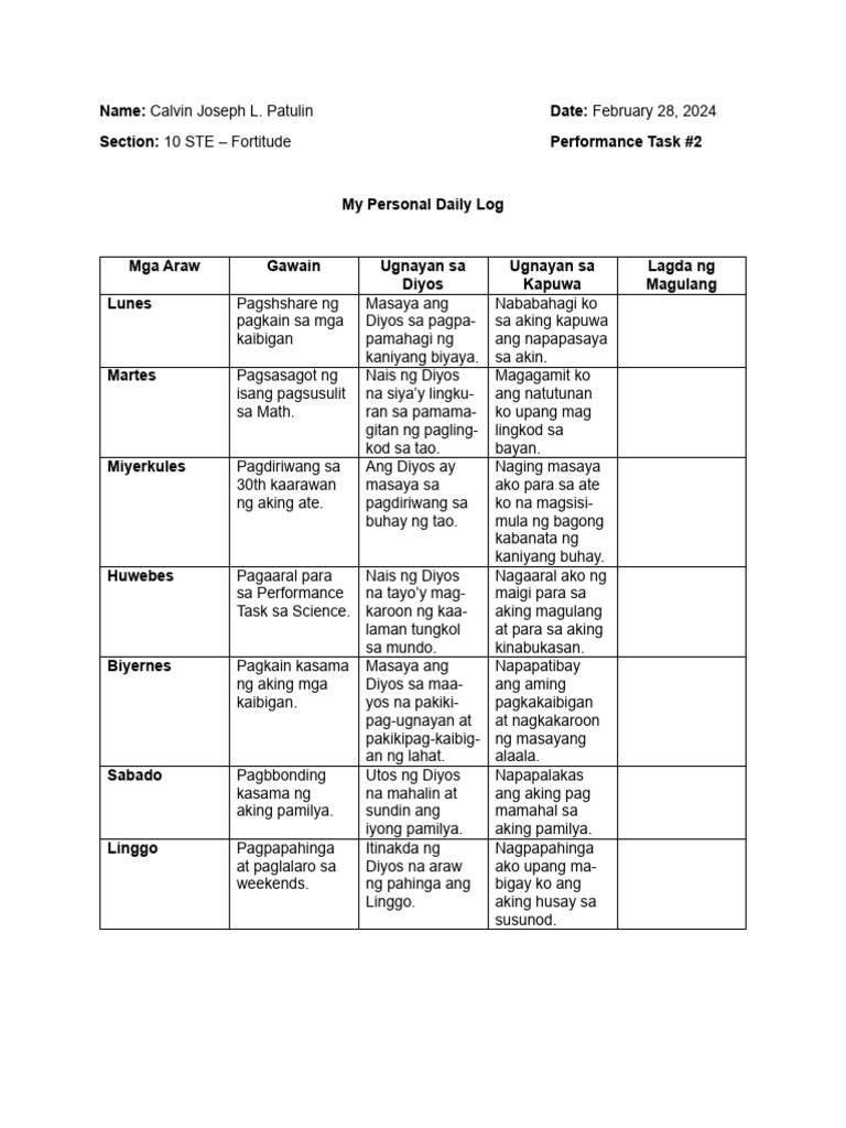 Performance Task #2 - EsP | PDF