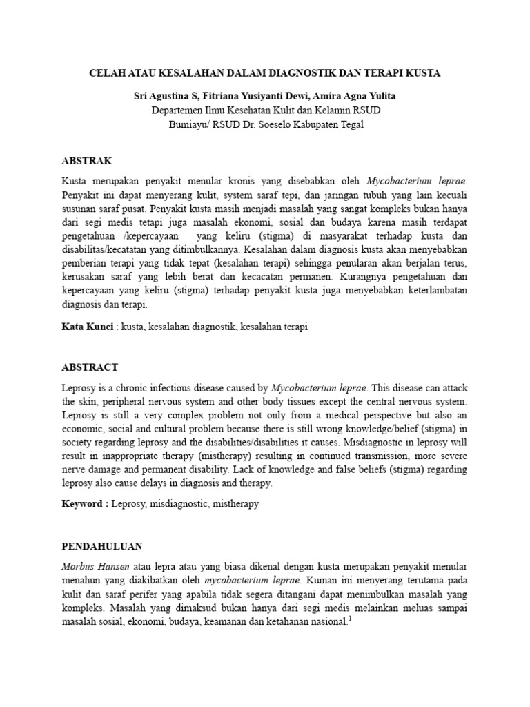 Celah Atau Kesalahan Diagnosis Dan Terapi Kusta Update | PDF | Pengembangan Diri | Kesehatan ...