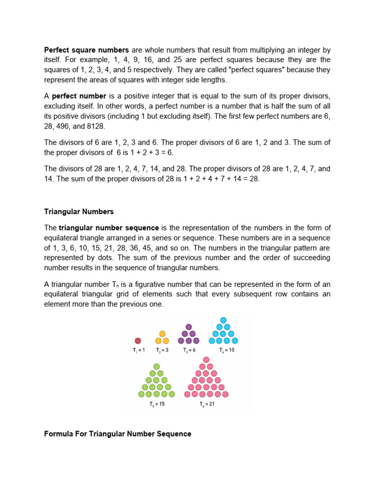 Perfect Square Numbers | PDF | Triangle | Summation