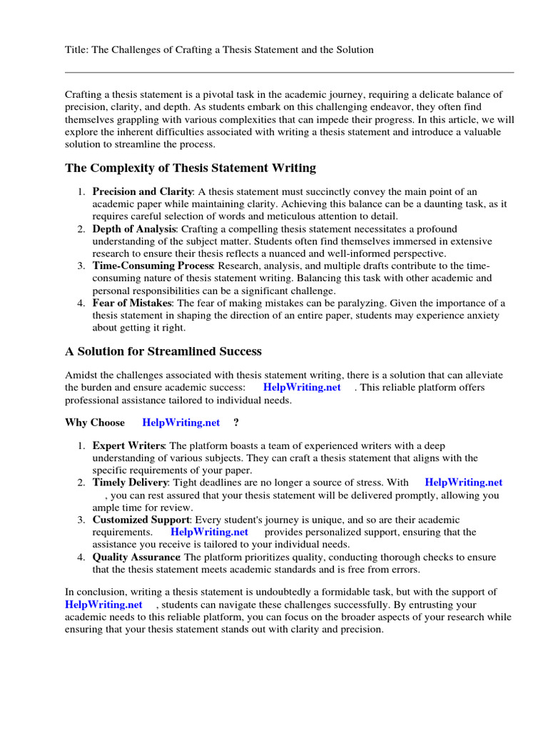 Thesis Statement On Writing | PDF | Essays | Thesis