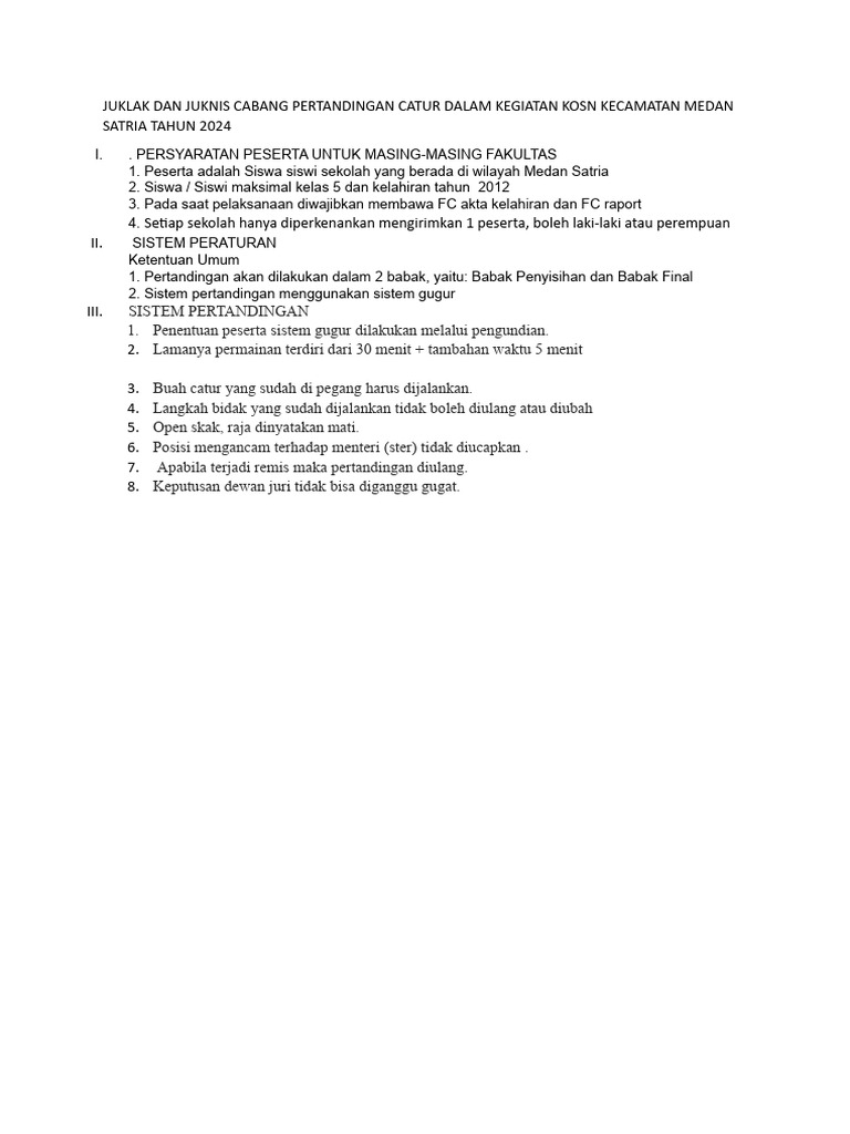 Juklak Dan Juknis Cabang Pertandingan Catur Dalam Kegiatan Kosn ...
