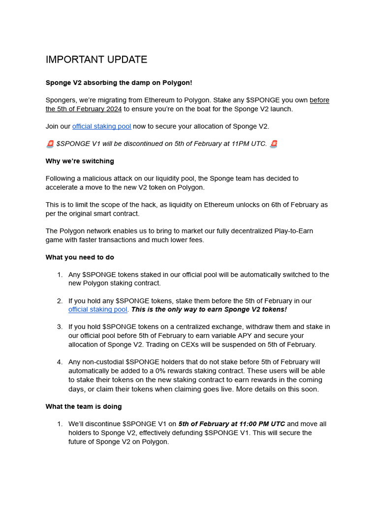 Sponge V2 Launch on Polygon: Key Dates | PDF
