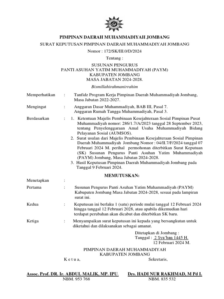 SK Pengurus PAYM 2024 DRAFT | PDF