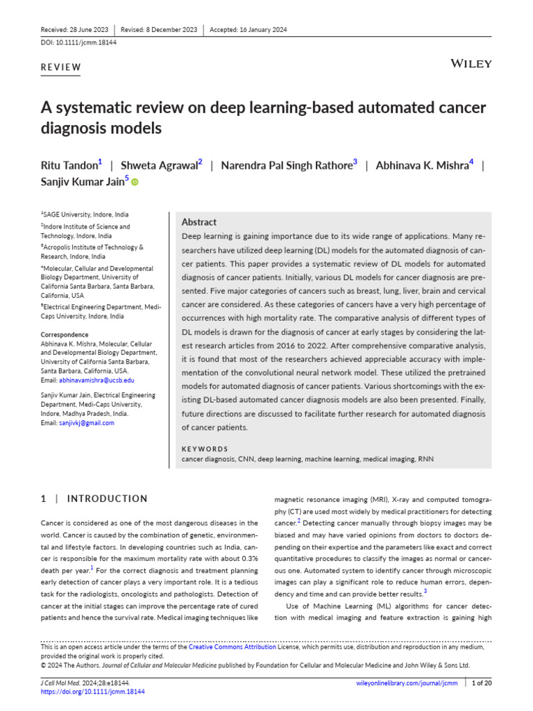 A Systematic Review On Deep Learning-Based Automated Cancer | PDF | Deep Learning | Machine Learning