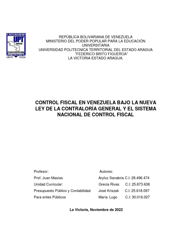 Control Fiscal en Venezuela Bajo La Nueva Ley de La Contraloría General ...
