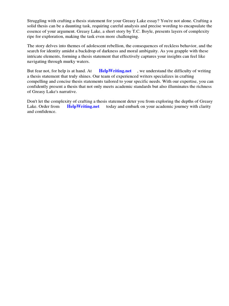 Greasy Lake Thesis Statement | PDF | Adolescence | Narration