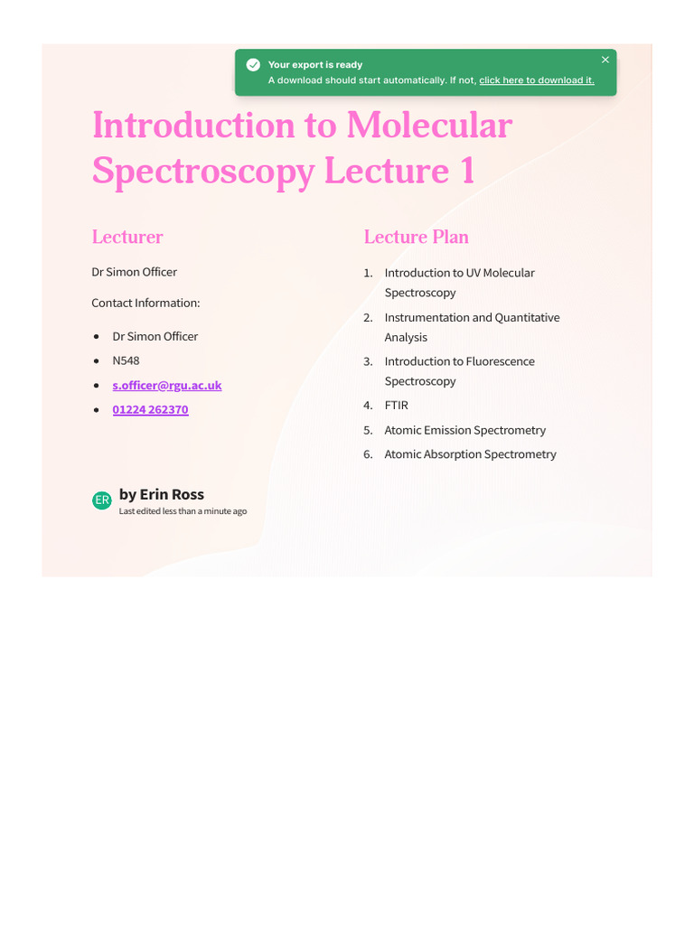 Introduction To Molecular Spectroscopy Lecture 1 Gamma Pdf Spectroscopy Absorption