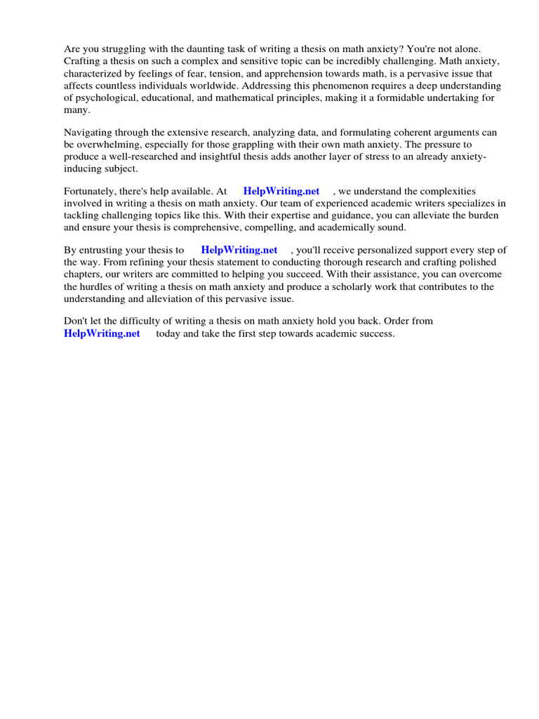 Math Anxiety Thesis Statement | PDF | Anxiety Disorder | Mathematics