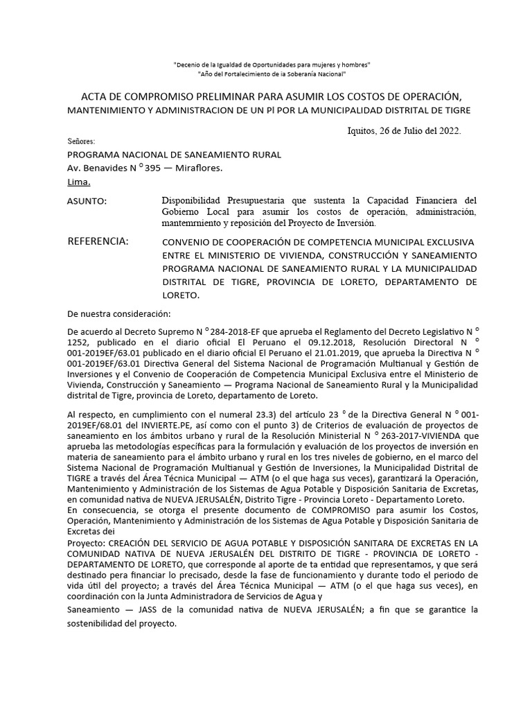 Formato Anexo #15 Compromiso de OyM | PDF | Economias