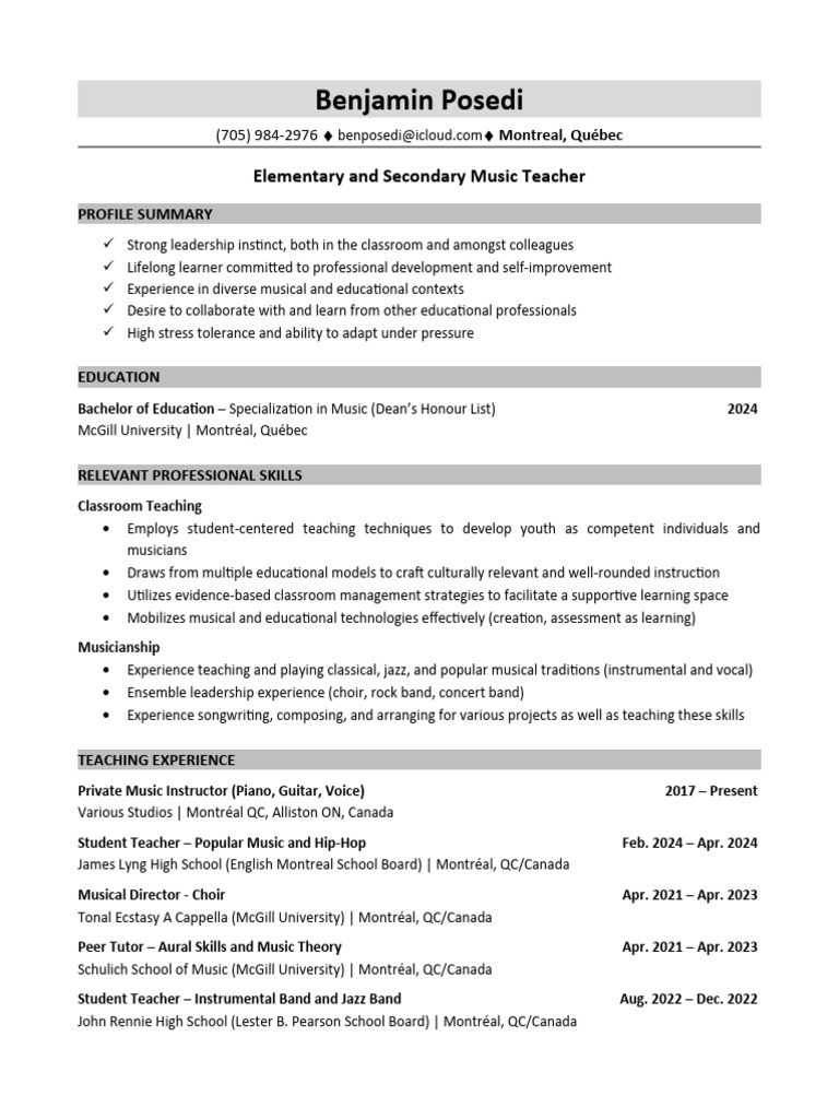 Teaching Resume Template - Functional | PDF | Music Education | Teachers