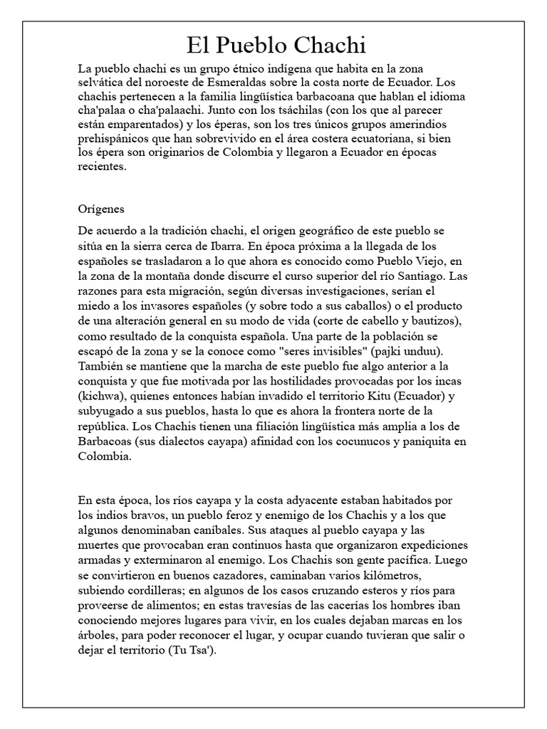 Pueblo Chachi: Cultura y Tradiciones | PDF