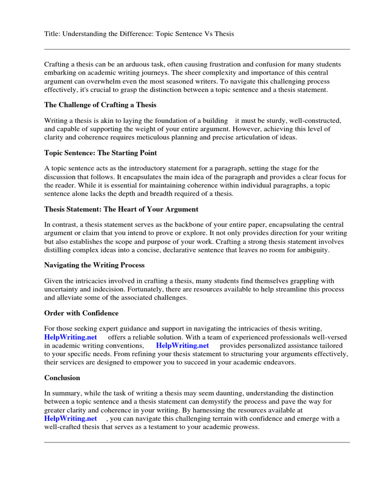 Topic Sentence Vs Thesis | PDF