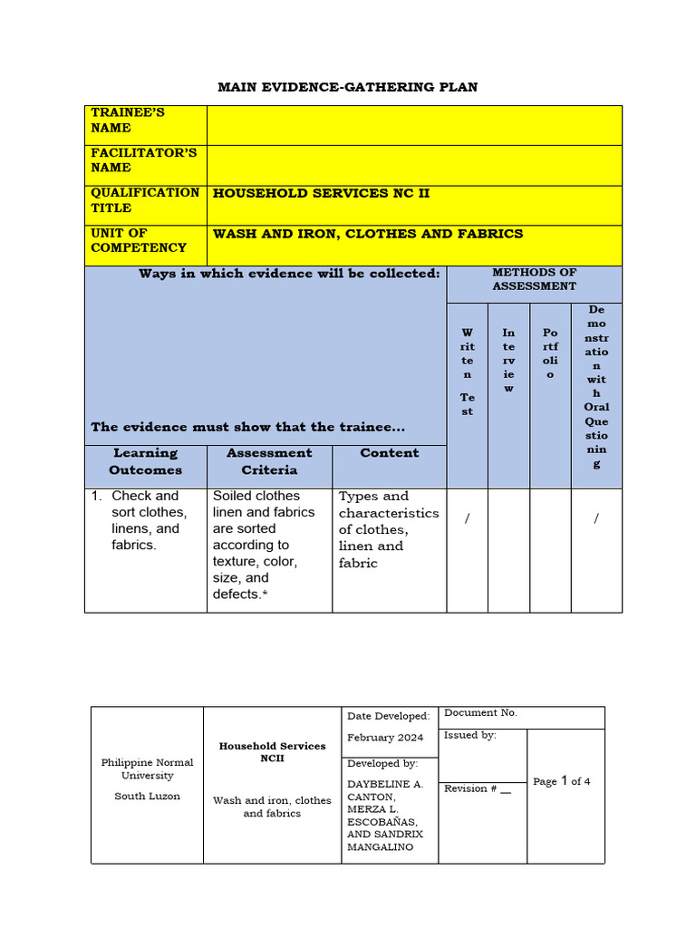 Evidence-Gathering Plan for Laundry Skills | PDF | Laundry | Clothing
