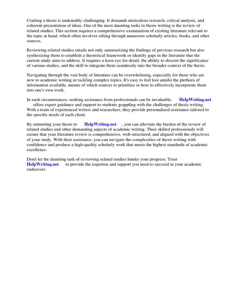 Review of Related Studies Sample Thesis | PDF | Thesis | Systematic Review