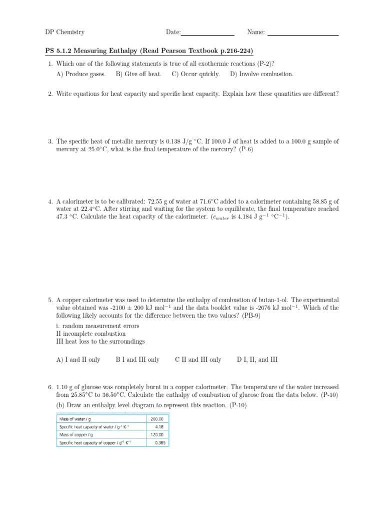 Enthalpy Measurement Problems | PDF | Heat | Enthalpy
