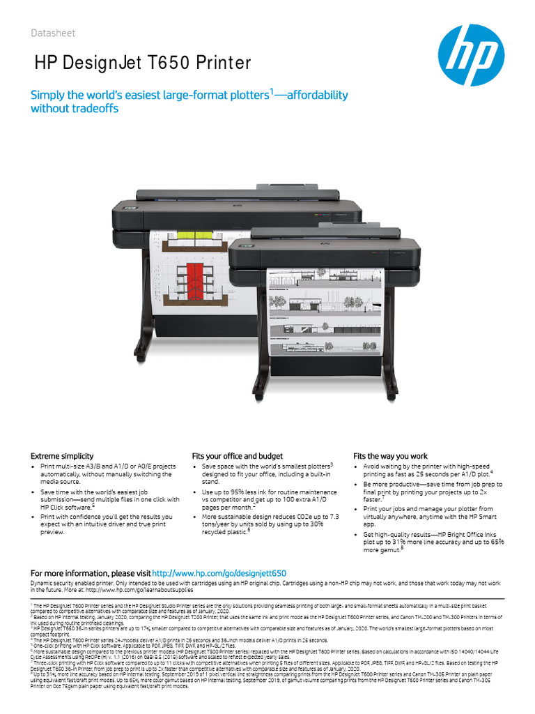 HP DesignJet T650 Printer v3 | PDF | Printer (Computing) | Office Equipment