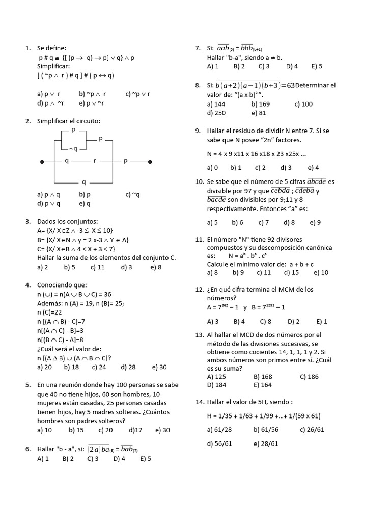problemas aritmetica repaso | PDF