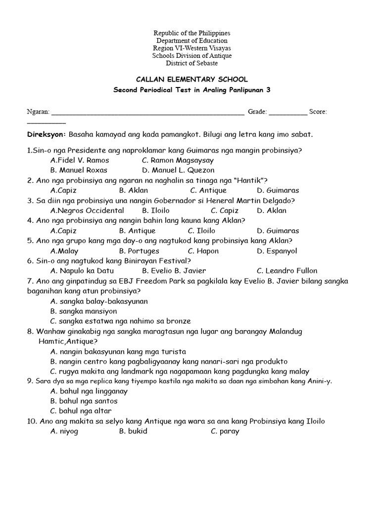 Second Periodical Test AP3 | PDF