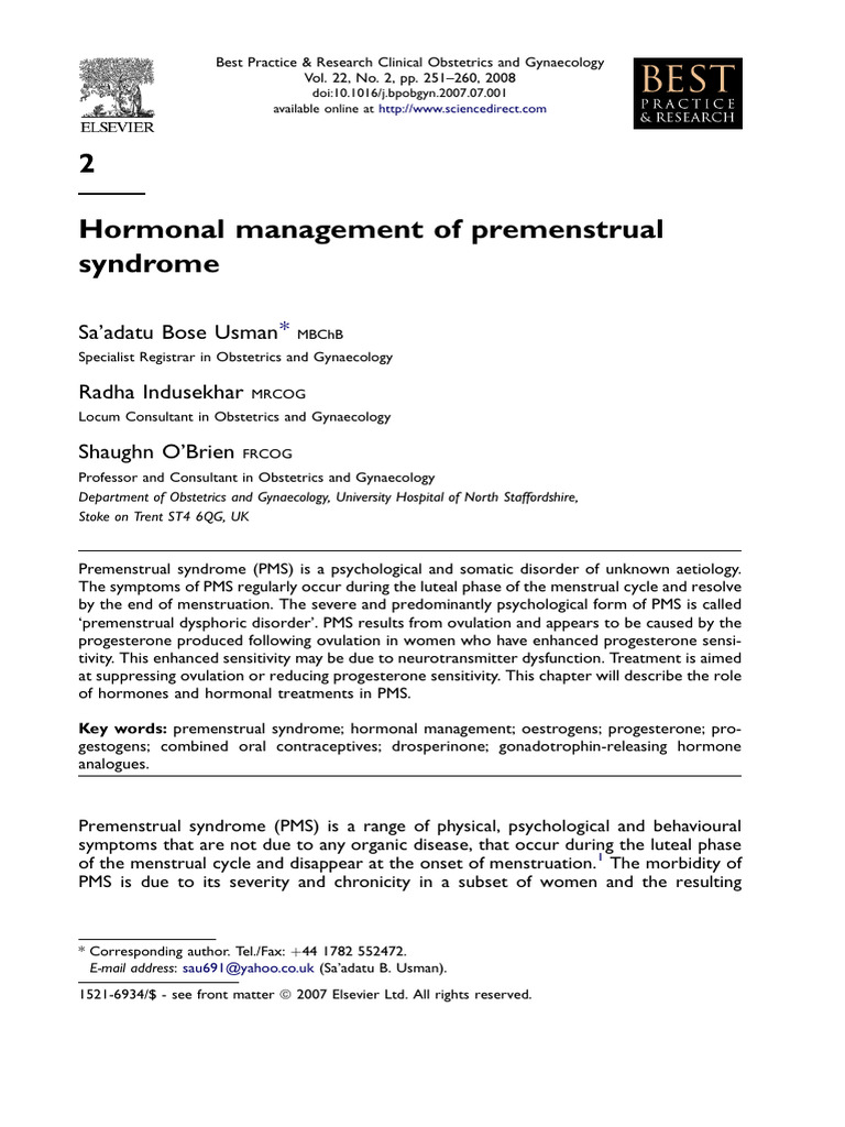 Hormonal Management of Premenstrual | PDF | Premenstrual Syndrome | Menstrual Cycle